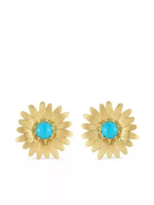 TANYA FARAH 14k Yellow Turquoise Daisy Stud Earrings - Gold