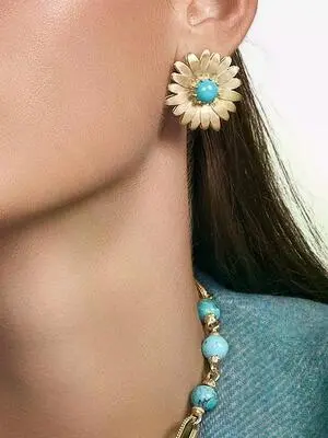 TANYA FARAH 14k Yellow Turquoise Daisy Stud Earrings