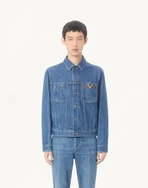Valentino Garavani Denim Jacket With Vgold - Blue