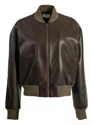 THE ROW Ribbed Collar Bomber Jacket - Brown