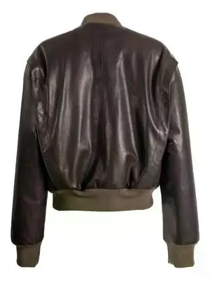 THE ROW Ribbed Collar Bomber Jacket - Brown