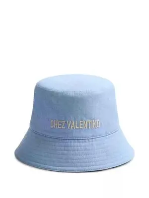 Valentino Garavani Lettering-embroidered Denim Bucket Hat - Blue