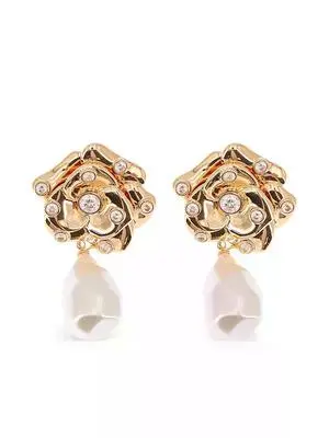 SELF-PORTRAIT Flower Pearl Drop Earrings - Gold