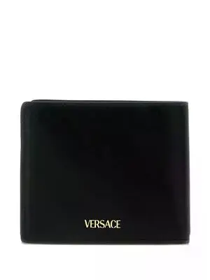 Versace V-logo Metal Leather Wallet - Black