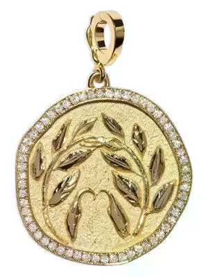 AZLEE Diamond Olive Branch Coin Pendant - Gold