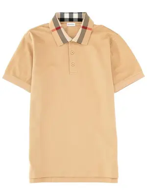 Burberry Polo Shirt With "check" Collar - Beige