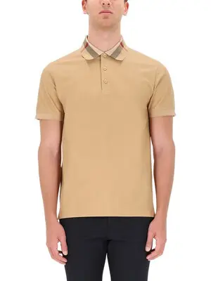 Burberry Polo Shirt With "check" Collar - Beige