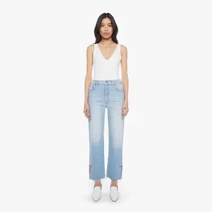 MOTHER The Rambler Zip Slice Hover Fray Jeans