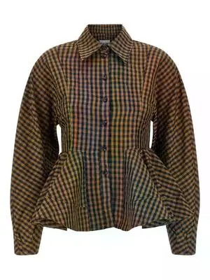 GANNI Crinkled Check-print Shirt - Neutrals