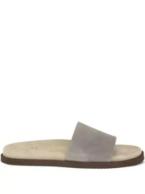 Brunello Cucinelli Suede Open-toe Slides - Grey