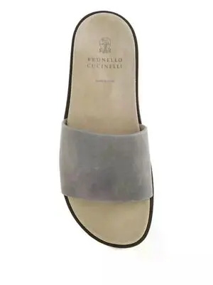 Brunello Cucinelli Suede Open-toe Slides - Grey