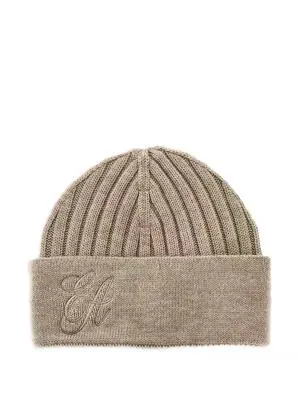 Emporio Armani Embroidered Ribbed Beanie - Neutrals