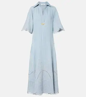 Zimmermann Daylight Embroidered Denim Midi Dress
