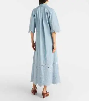 Zimmermann Daylight Embroidered Denim Midi Dress