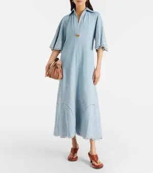 Zimmermann Daylight Embroidered Denim Midi Dress