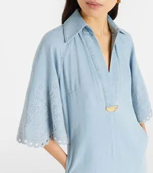 Zimmermann Daylight Embroidered Denim Midi Dress