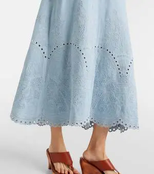 Zimmermann Daylight Embroidered Denim Midi Dress