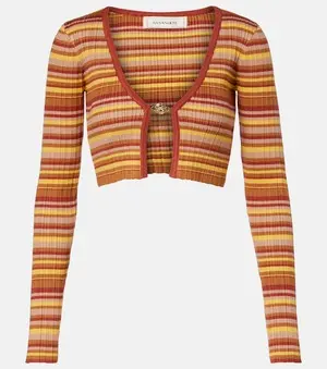 BANANHOT Ribbed-knit Striped Cropped Cardigan - Multicoloured