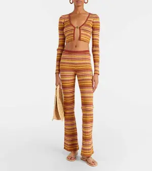 BANANHOT Ribbed-knit Striped Cropped Cardigan - Multicoloured