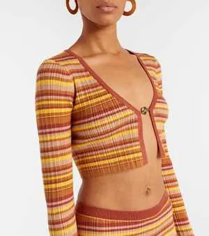 BANANHOT Ribbed-knit Striped Cropped Cardigan - Multicoloured
