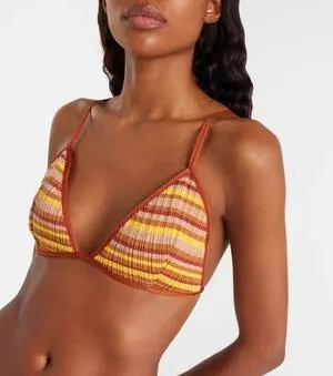 BANANHOT Ann Ribbed-knit Striped Bikini Top