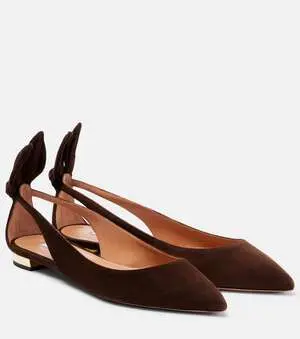 AQUAZZURA Bow Tie Suede Ballet Flats - Brown