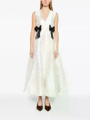 GANNI Satin Cloqué Long Dress With Removable Bow Accents