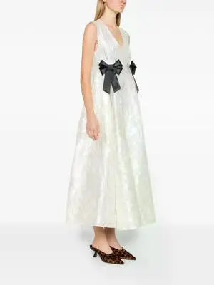 GANNI Satin Cloqué Long Dress With Removable Bow Accents