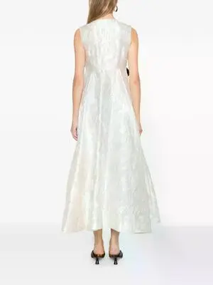 GANNI Satin Cloqué Long Dress With Removable Bow Accents