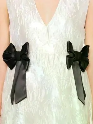 GANNI Satin Cloqué Long Dress With Removable Bow Accents