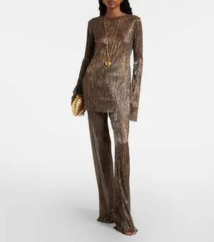 CALA DE LA CRUZ Loretta Metallic Knit Top - Brown