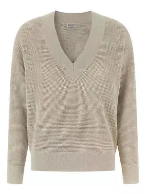 Brunello Cucinelli Openwork V-neck Sweater - Neutrals