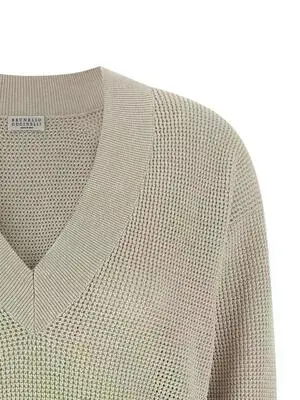 Brunello Cucinelli Openwork V-neck Sweater - Neutrals