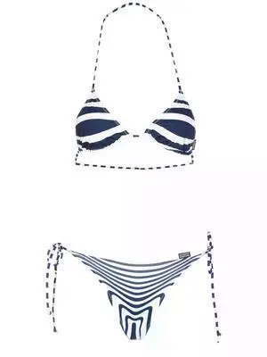 JEAN PAUL GAULTIER Striped Lace-up Bikini - White