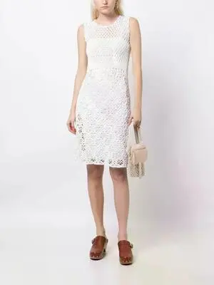 Prada Sleeveless Crochet Knit Midi Dress