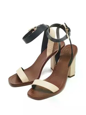 Tory Burch Block Heel Sandals With Ankle Strap And Gold-tone Buckle
