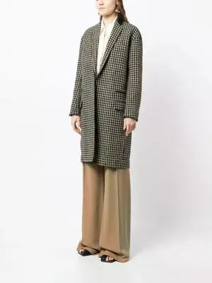 Celine Houndstooth Wool Midi Coat