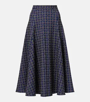 Max Mara Benda Printed Jersey Midi Skirt - Blue