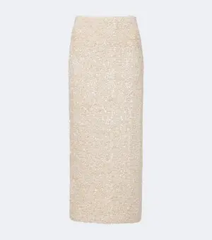 Vince Sequined Velvet Midi Skirt - Beige
