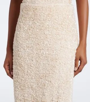 Vince Sequined Velvet Midi Skirt - Beige