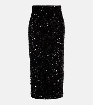 Vince Sequined Velvet Midi Skirt - Black