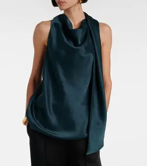 Vince Scarf-detail Satin Top - Green