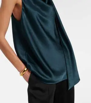 Vince Scarf-detail Satin Top - Green