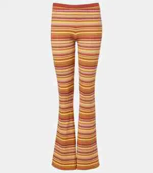 BANANHOT Ann Ribbed-knit Striped Flared Pants - Multicoloured