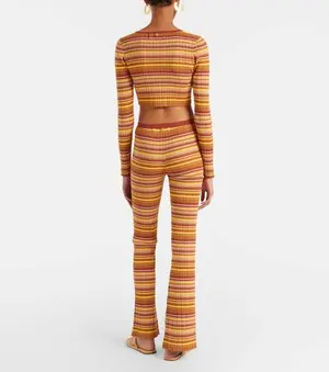 BANANHOT Ann Ribbed-knit Striped Flared Pants - Multicoloured