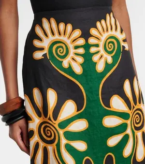 CALA DE LA CRUZ Celina Printed Linen Midi Skirt