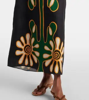 CALA DE LA CRUZ Celina Printed Linen Midi Skirt