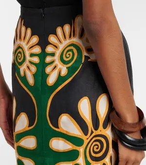 CALA DE LA CRUZ Celina Printed Linen Midi Skirt