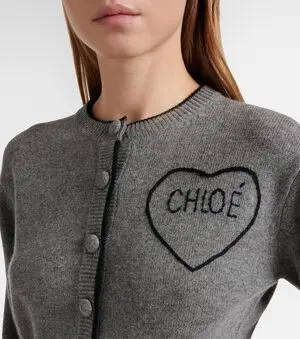 Chloé Logo Heart Cardigan - Grey
