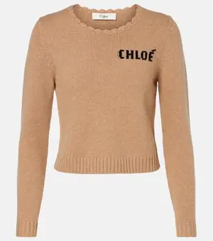 Chloé Logo Wool And Cashmere Sweater - Beige